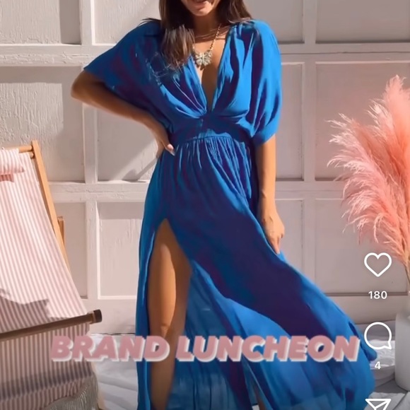 Dresses | Royal Blue Deep V Side Slit Maxi Dress | Poshmark